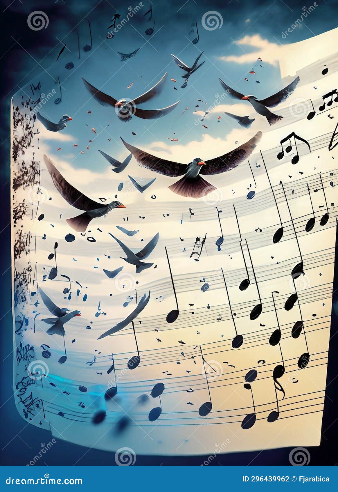 Blue Sky with Clouds with Bird and Musical Stock Photo - Image of notes ...