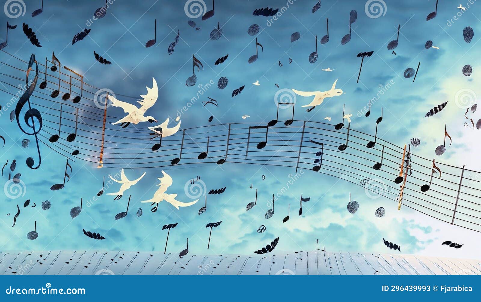Blue Sky with Clouds with Bird and Musical Stock Illustration ...