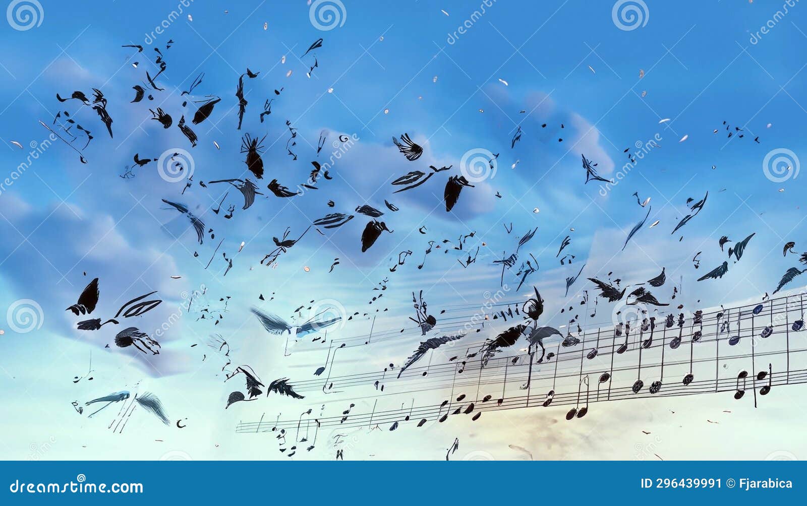 Blue Sky with Clouds with Bird and Musical Stock Illustration ...
