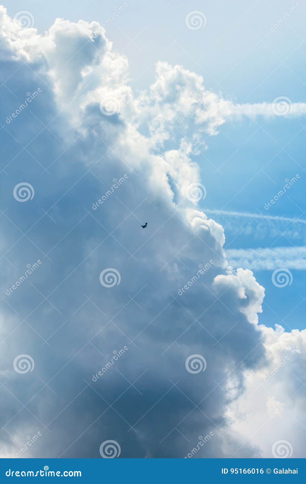 Blue Sky with Clouds and Contrails, Close-up Stock Photo - Image of ...