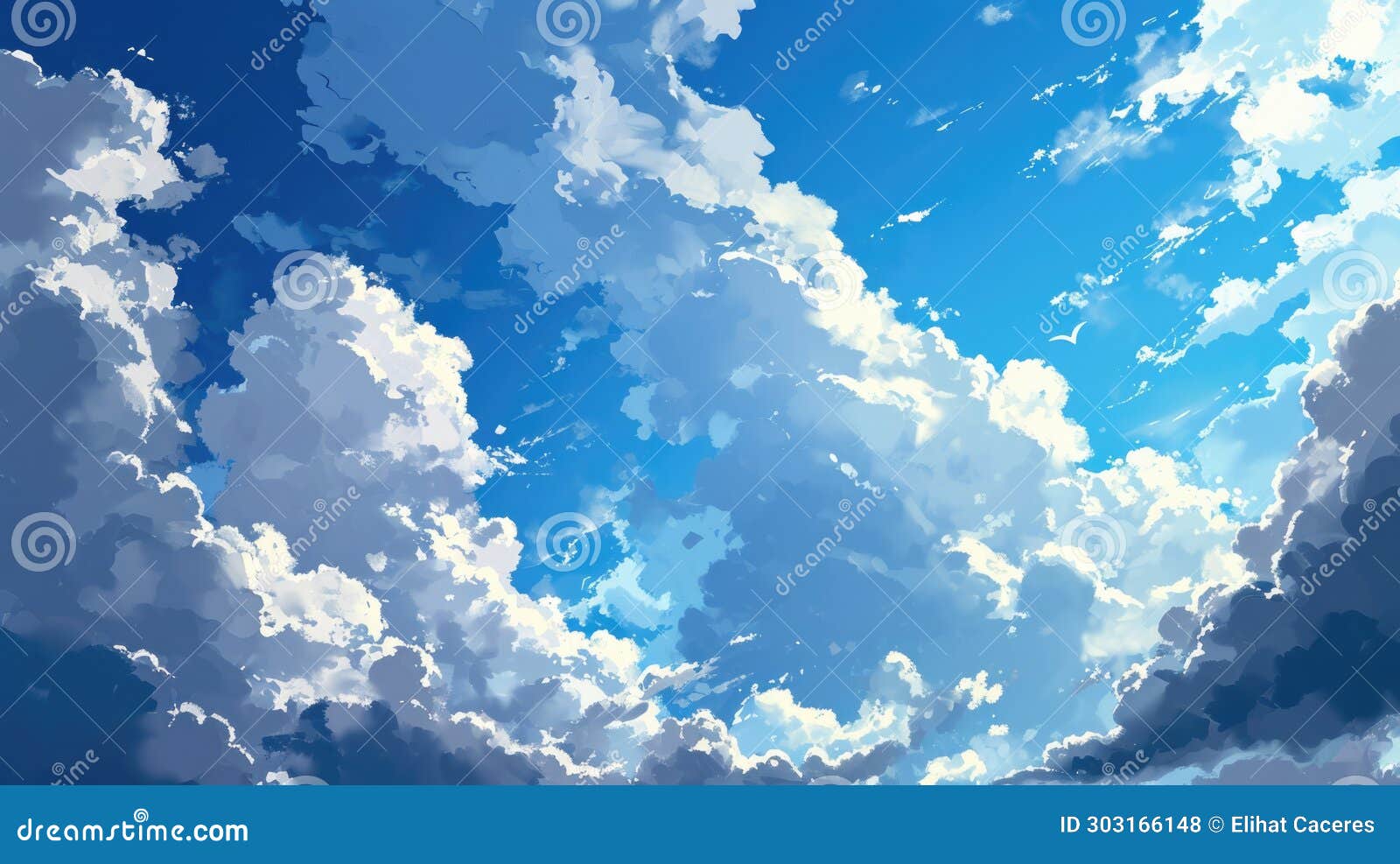 Blue Sky with Clouds, Manga, Anime, Comic Style Generative Ai Stock ...