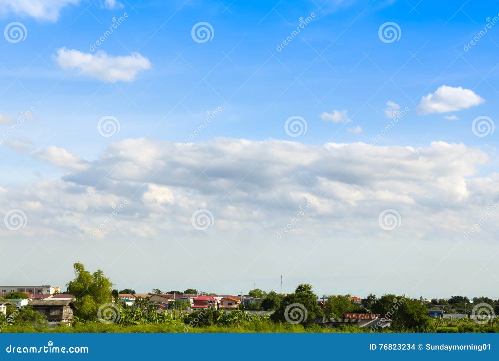 Blue Sky with Clouds Over Field Stock Photo - Image of background, drop ...