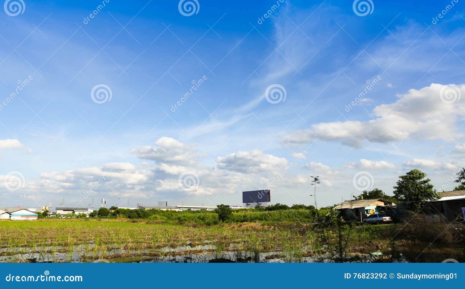 Blue Sky with Clouds Over Field Stock Photo - Image of colorful, color ...