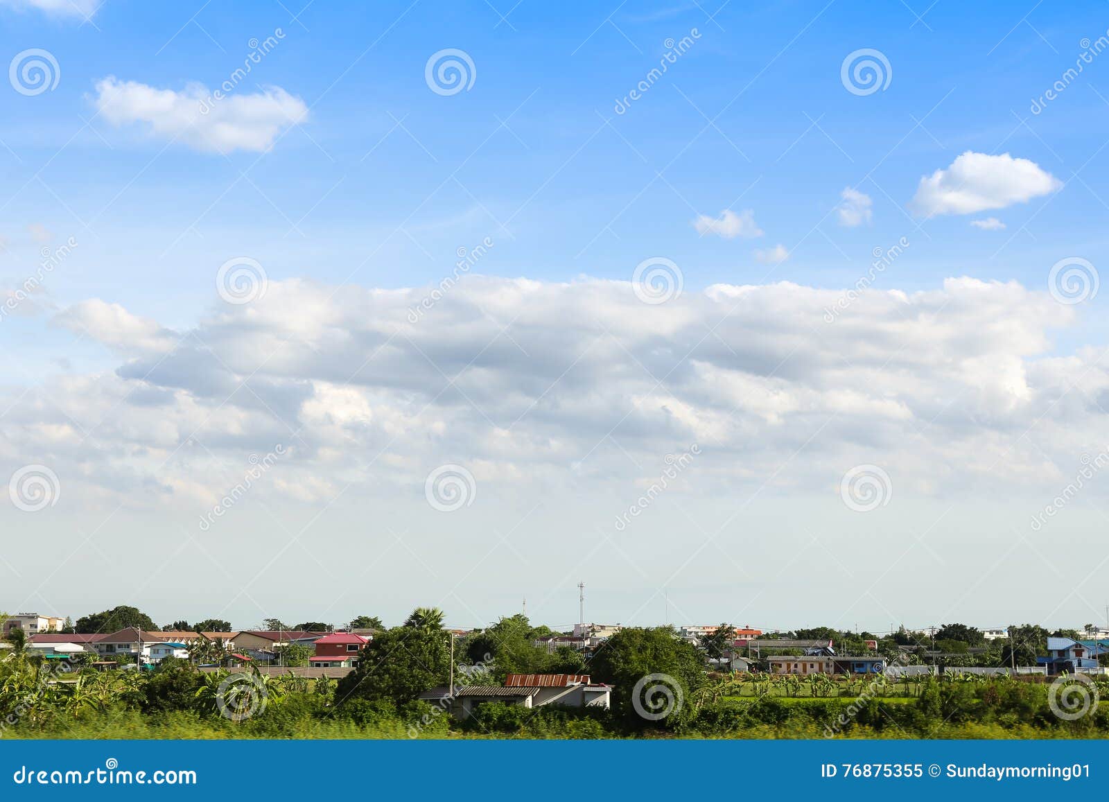 Blue Sky with Clouds Over Field Stock Image - Image of america, forest ...
