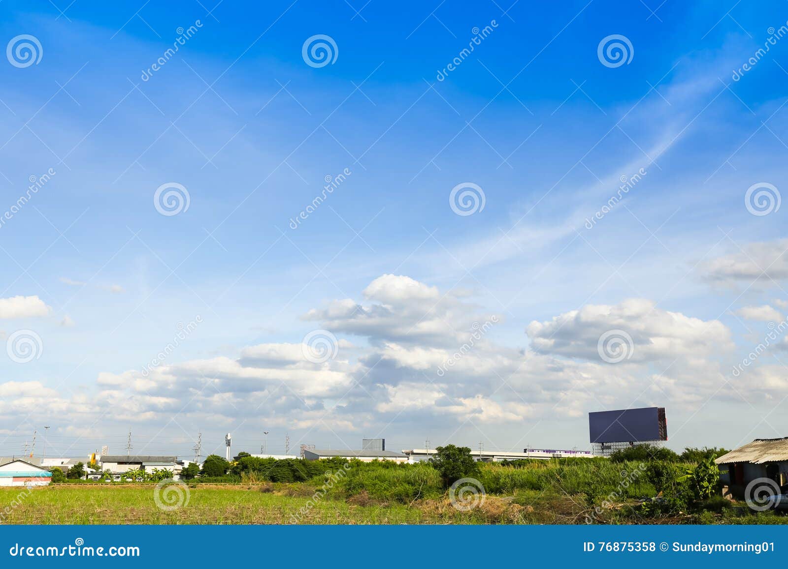 Blue Sky with Clouds Over Field Stock Photo - Image of beautiful, city ...