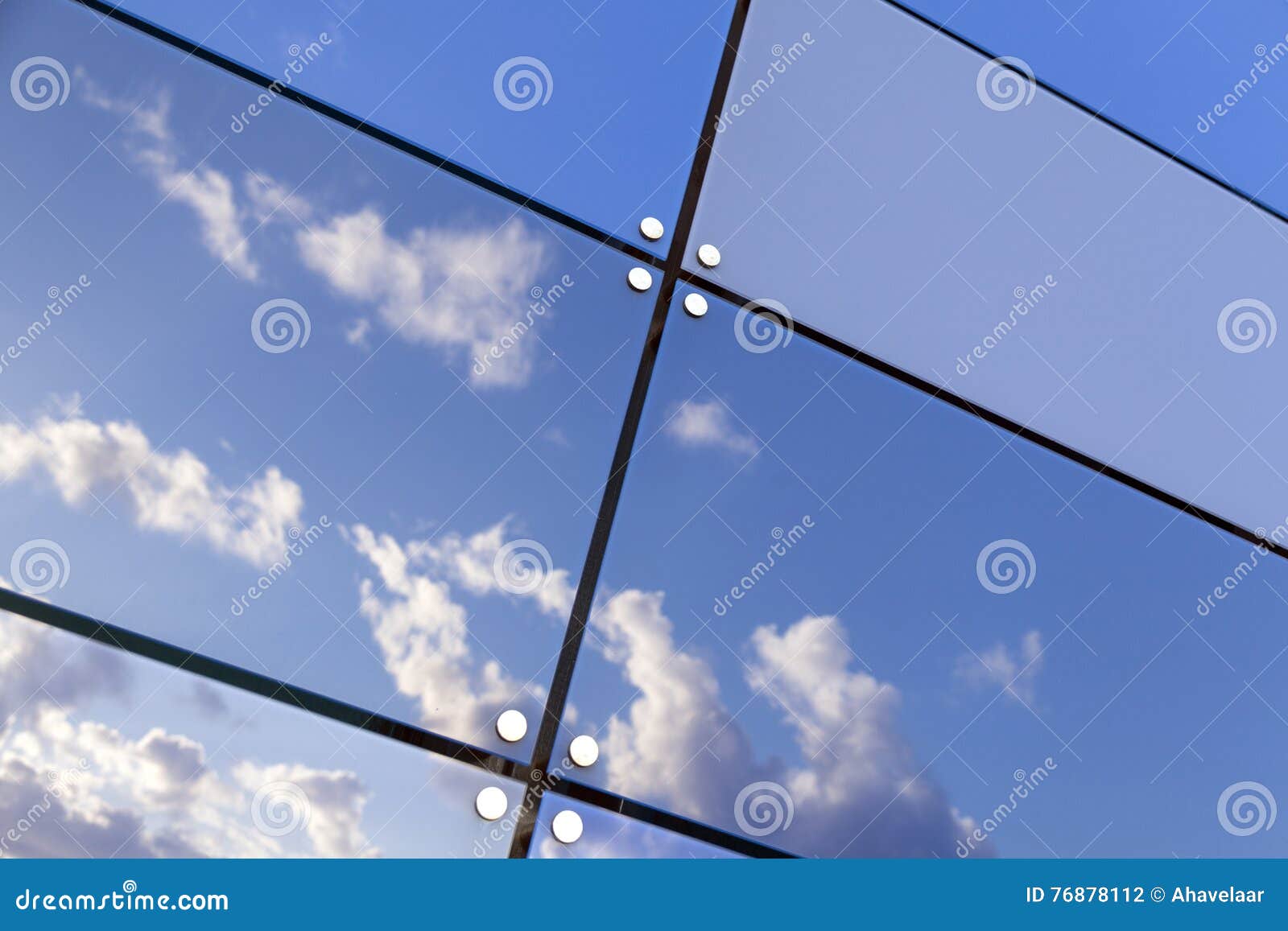 Blue Sky and Clouds Reflect in Glass Panes of Modern Building Stock ...