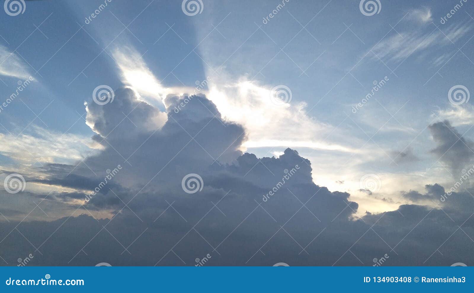 Blue Sky with Clouds and Sun and God Rays Stock Photo - Image of west ...