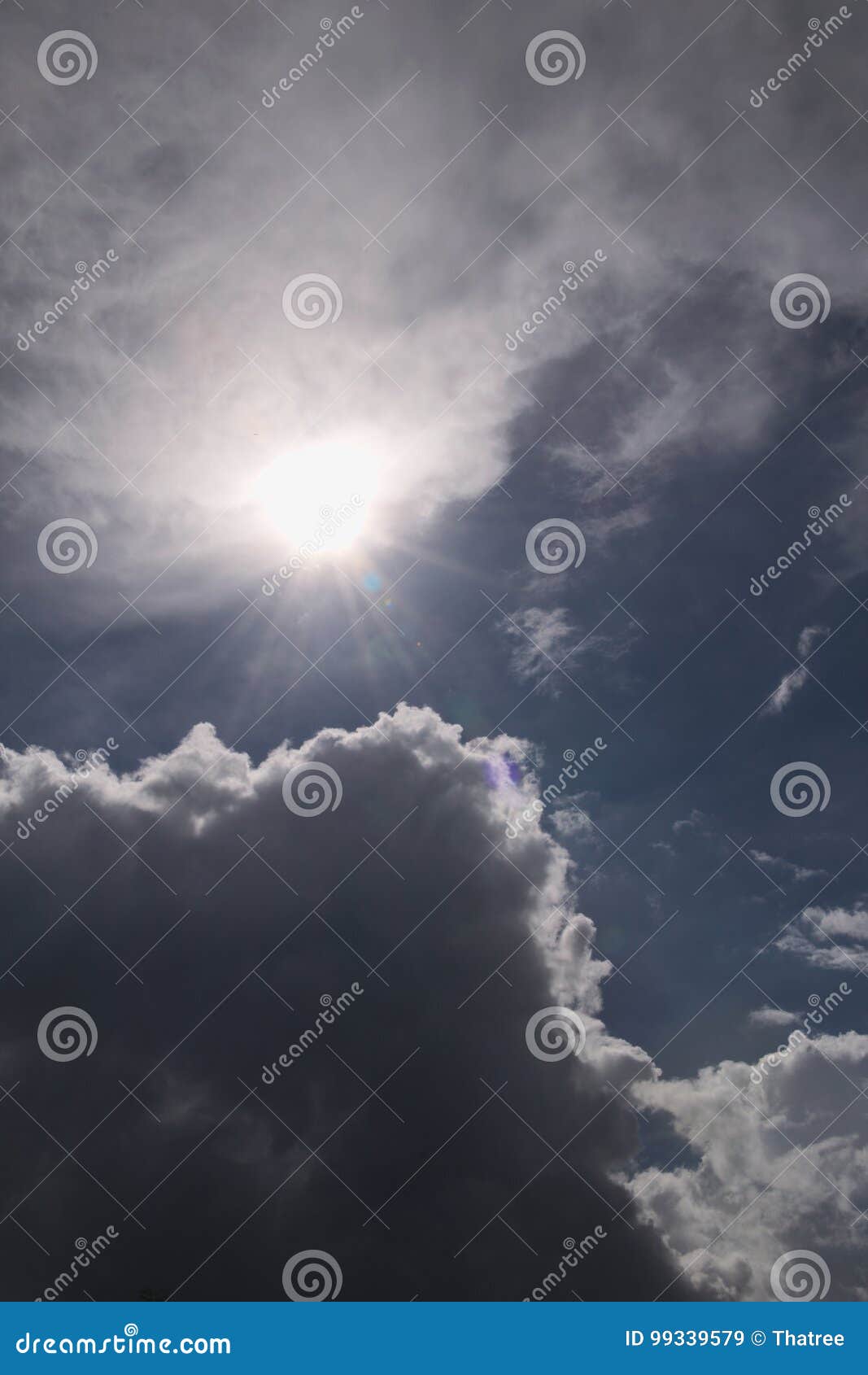 Blue Sky with Clouds and Sun Reflection. Stock Image - Image of nature ...