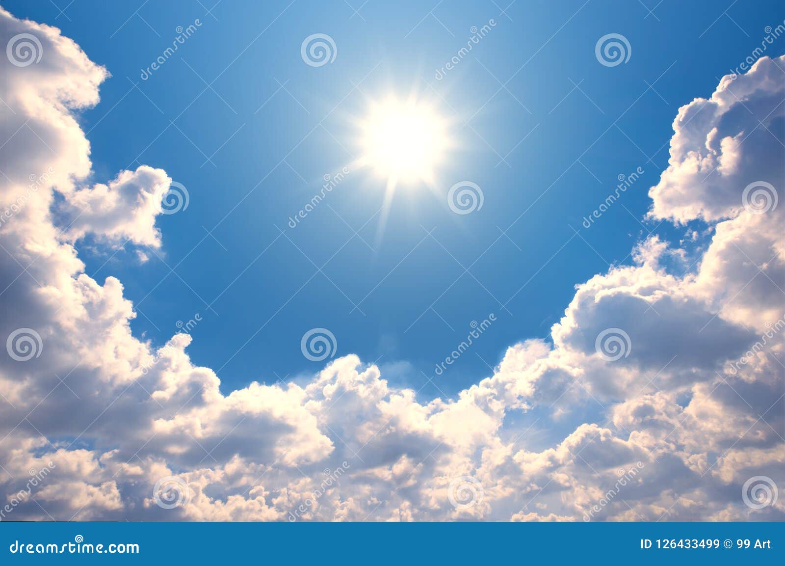 Blue Sky with Clouds and Sun Reflection.the Sun Shines Bright in Stock ...