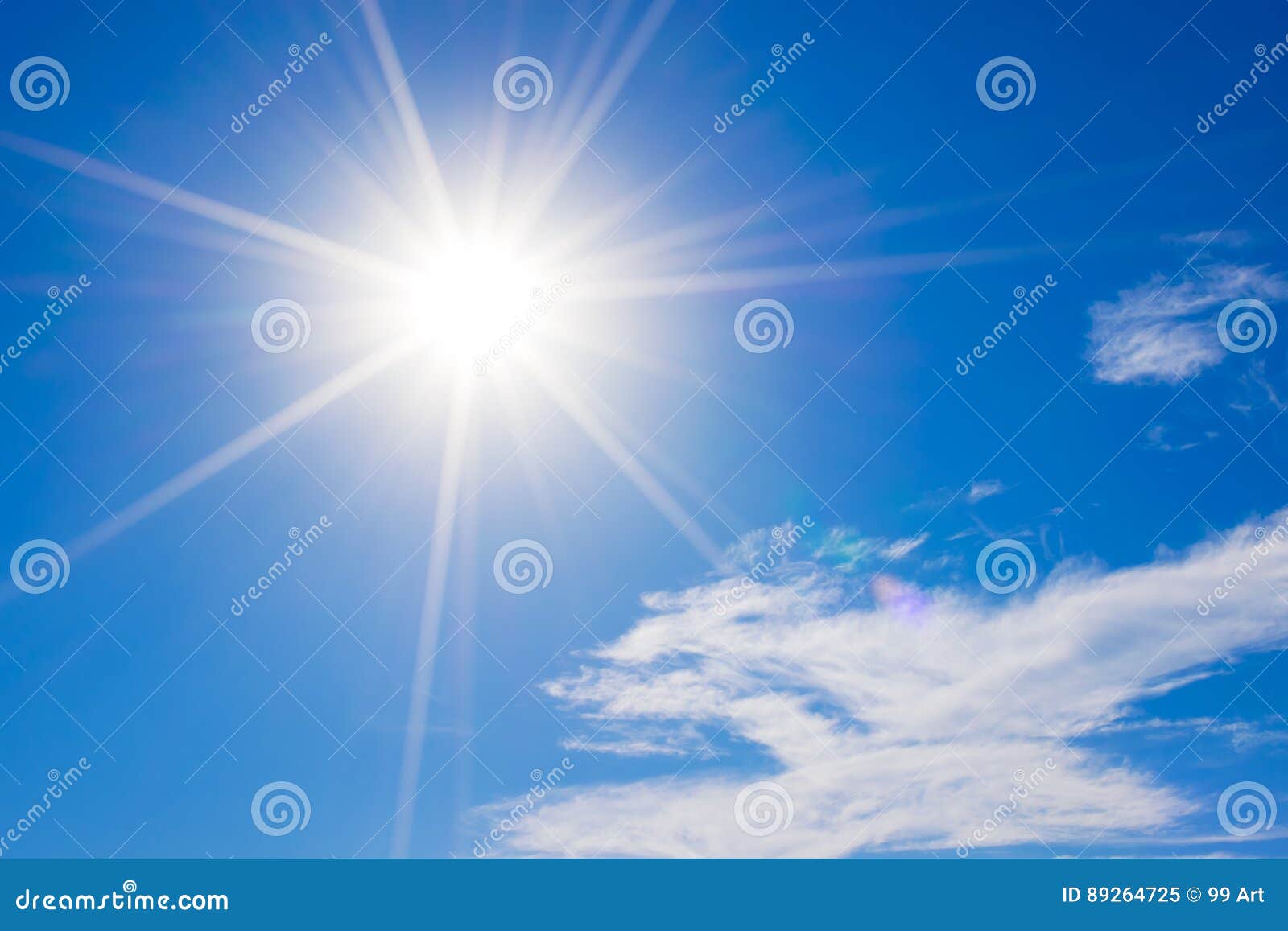 Blue Sky with Clouds and Sun Reflection.the Sun Shines Bright in Stock ...