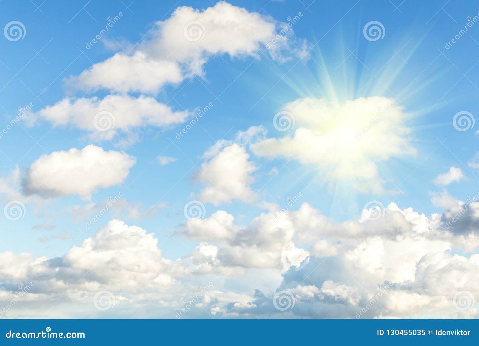Blue Sky with Clouds and Sun, Sunlight, Rays Stock Image - Image of ...