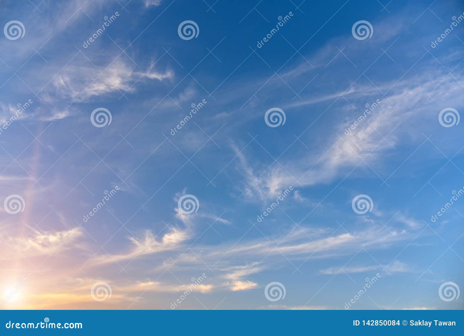 Blue Sky with Clouds and Sunset Stock Photo - Image of scenic, fluffy ...