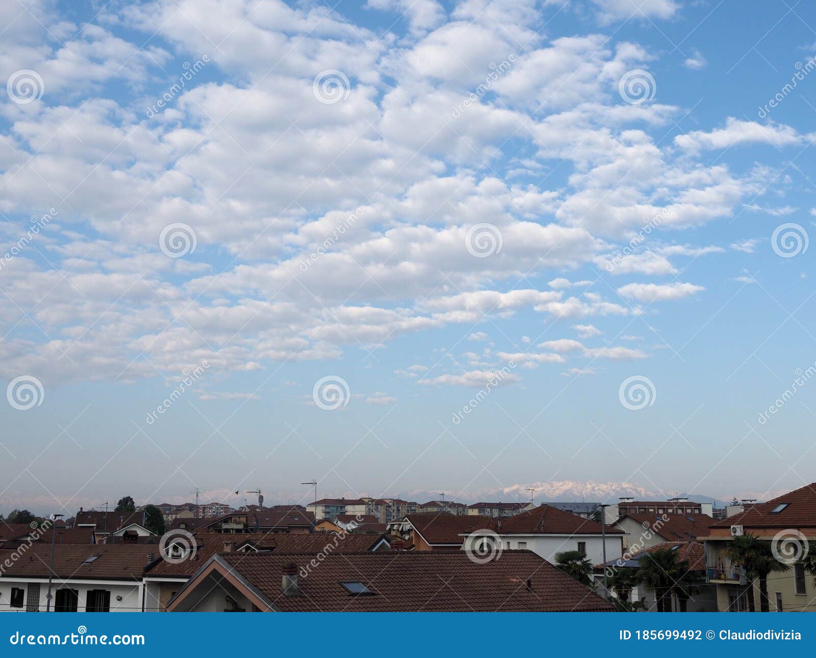 Blue Sky with Clouds and Urban Skyline Stock Photo - Image of surface ...