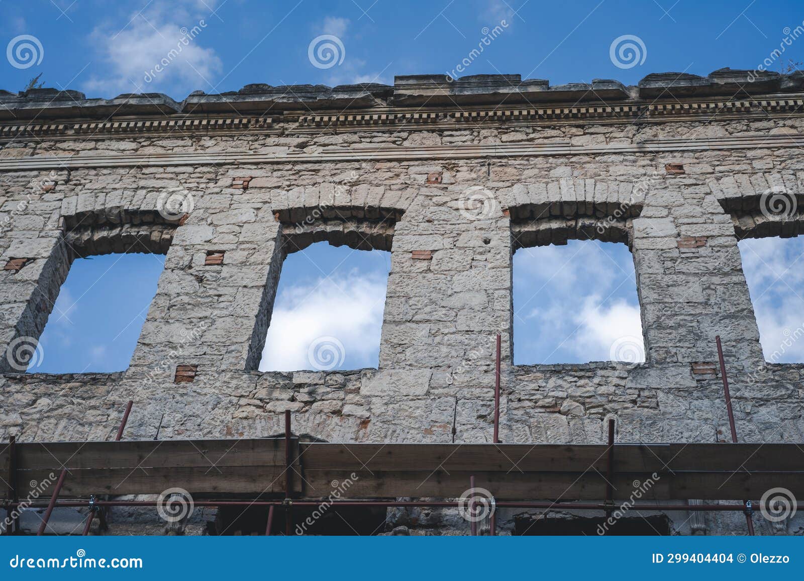 Blue Sky with Clouds in the Window Openings of an Ancient Destroyed ...