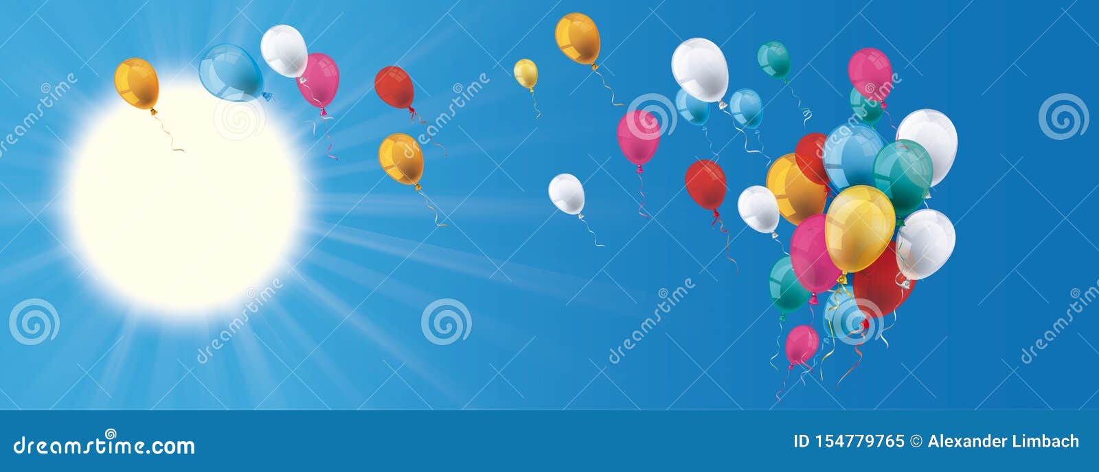 Blue Sky Colored Balloons Sunbeam Header Stock Vector - Illustration of ...