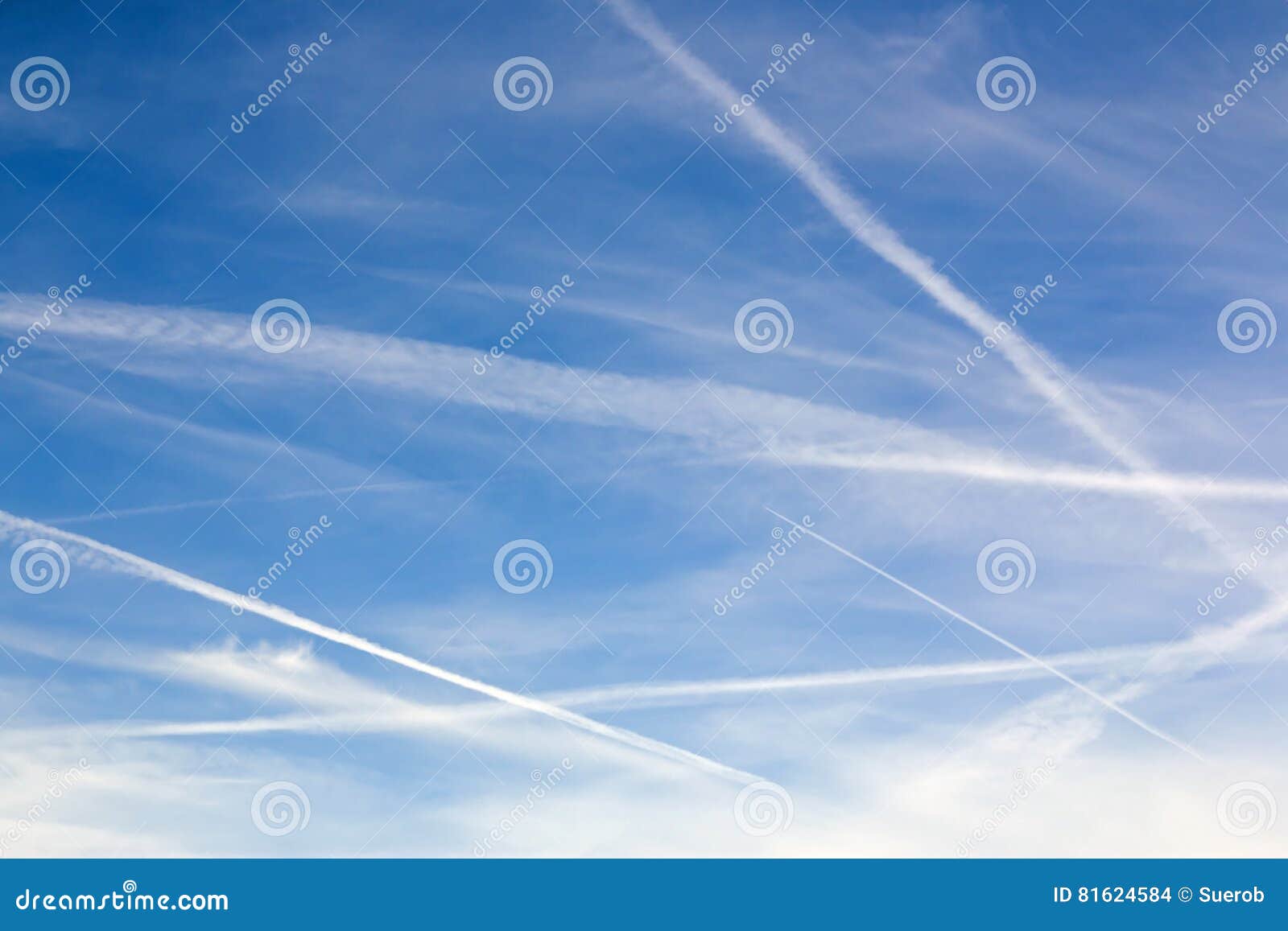 Blue Sky Contrail Clouds Background Stock Photo - Image of text ...