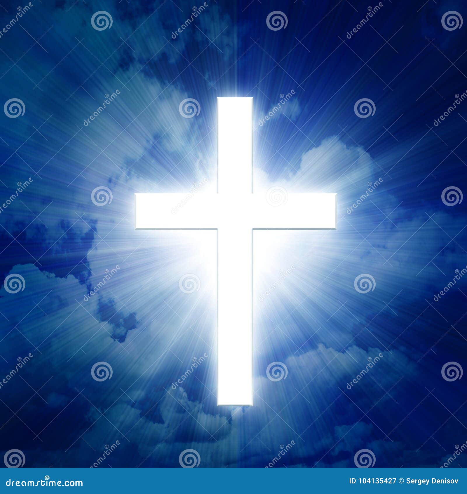 Blue sky with a cross stock illustration. Illustration of rays - 104135427