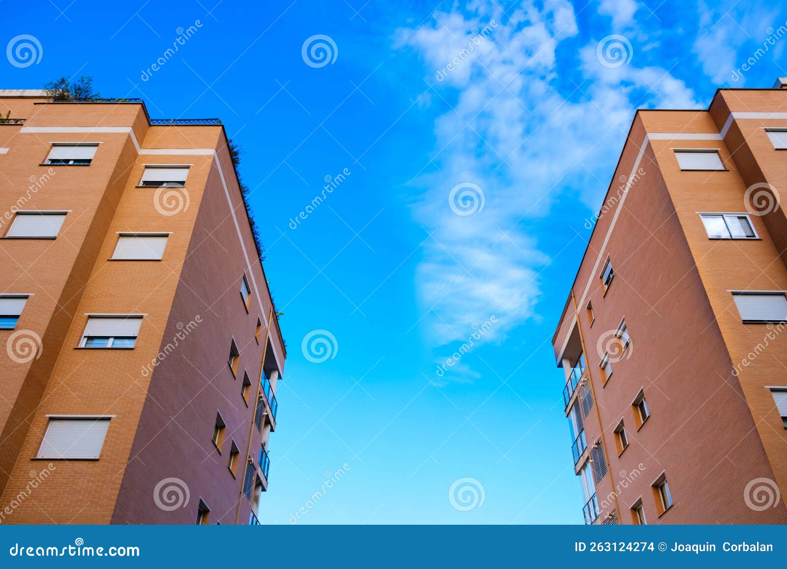 Blue Sky, Empty Space between Two Residential Buildings Stock Photo ...