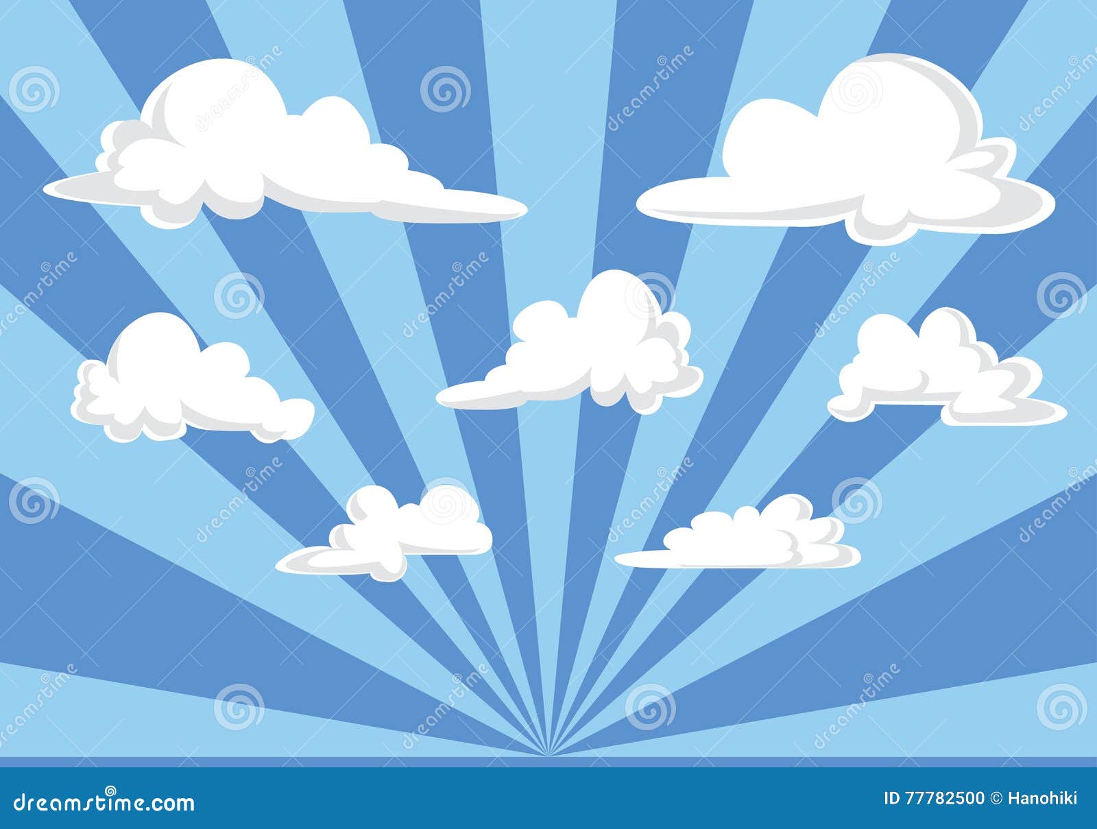 Blue Sky and Fluffy Clouds Illustration - Cartoon Style Vector Stock ...