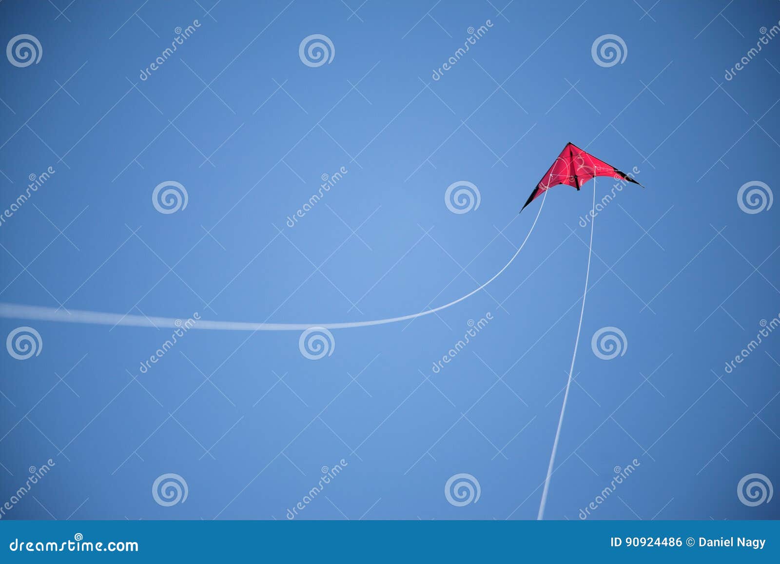 Blue Sky, and Flying Red Kite and White Strings Stock Photo - Image of ...