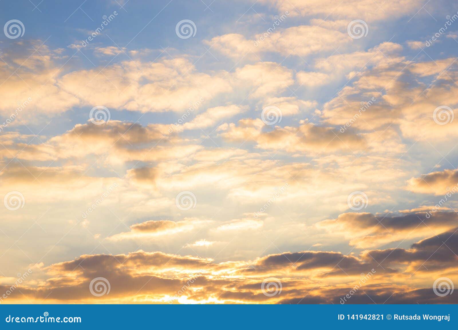 Blue Sky and Golden Clouds at Beautiful Sunrise Stock Image - Image of ...