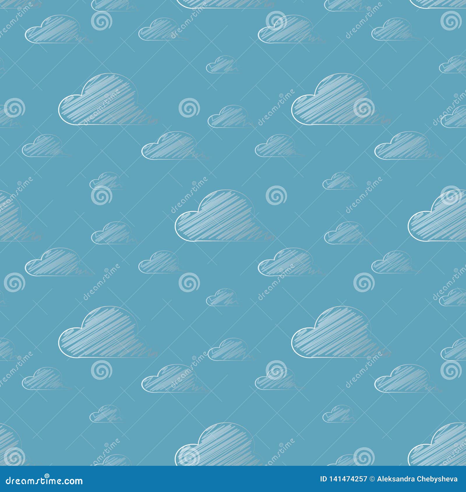 Blue Sky and Hatching White Clouds Pattern Seamless Vector Stock Vector ...