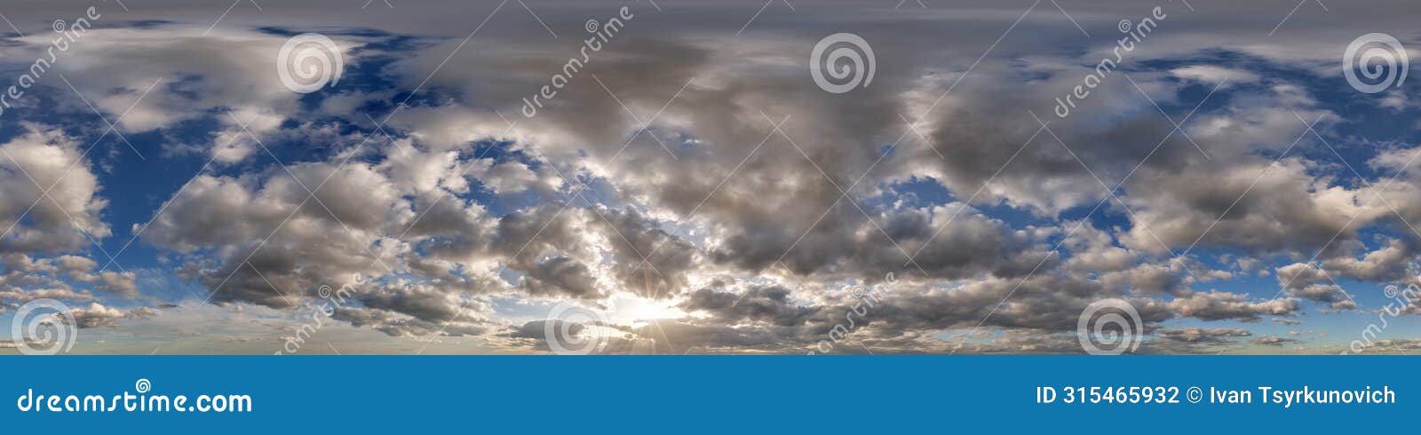 Blue Sky 360 Hdri Panorama with Twilight Clouds before Sunset in ...