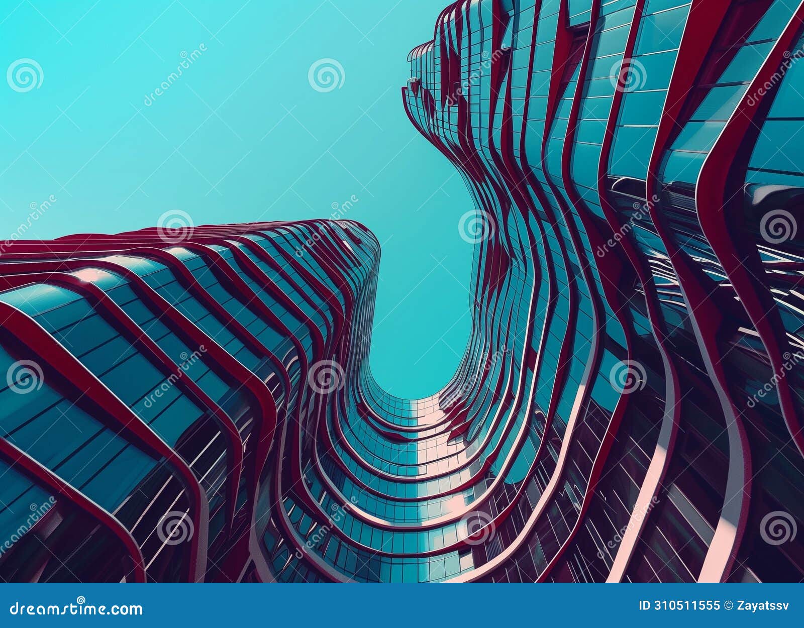 Blue Sky High Rise Building Wavy Shapes Stock Image - Image of finance ...