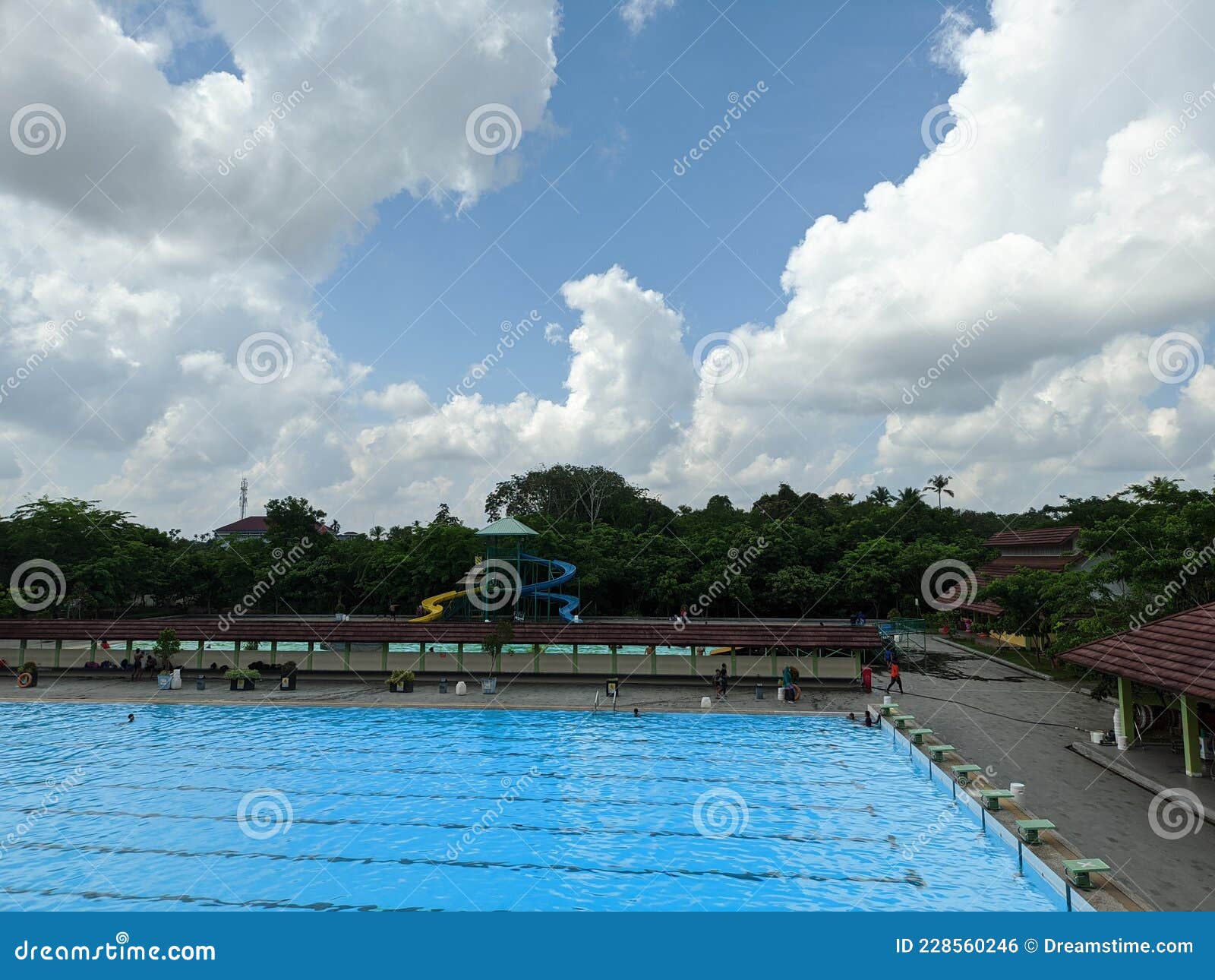 Blue sky with long pool stock photo. Image of pool, water - 228560246