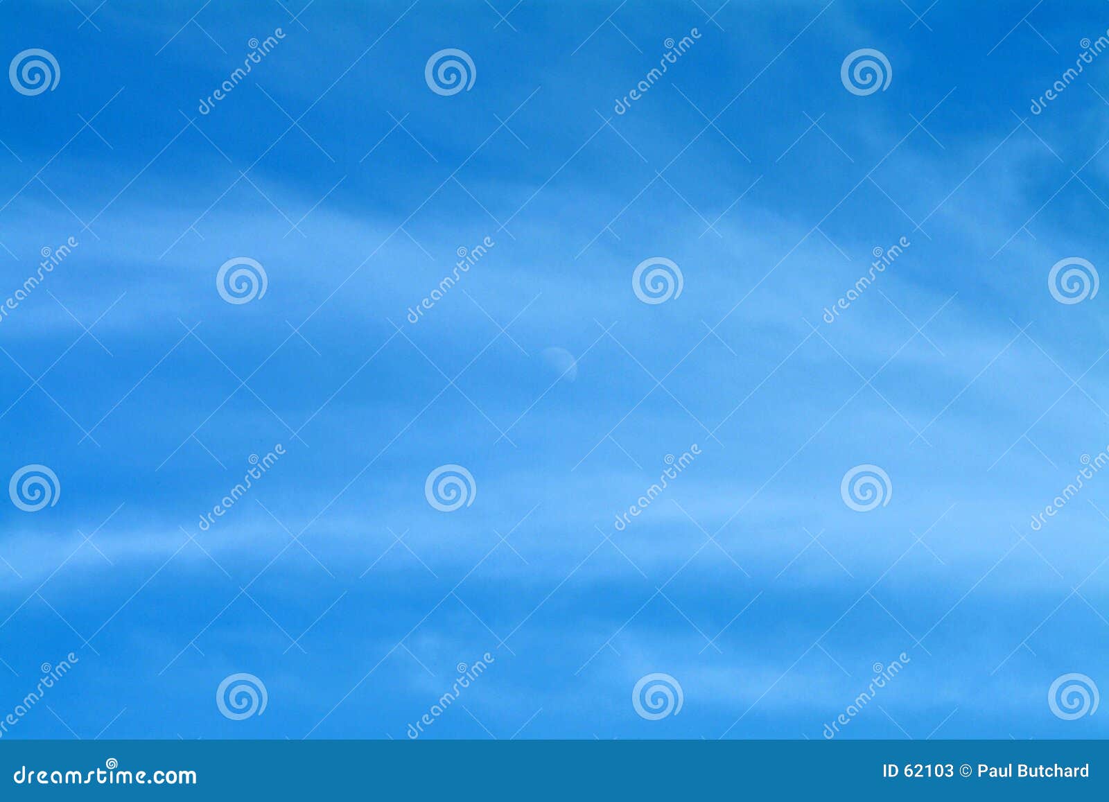 Blue Sky with Moon & Wispy Clouds Stock Image - Image of color, colour ...