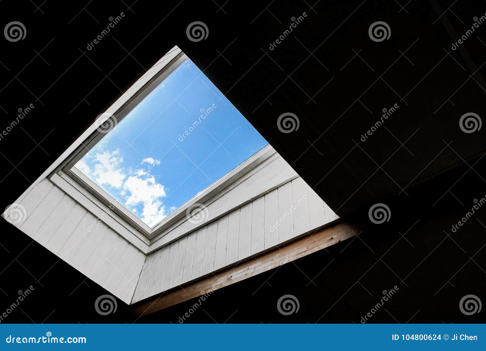 Blue Sky Outside Window on Ceiling Stock Photo - Image of cloudy ...