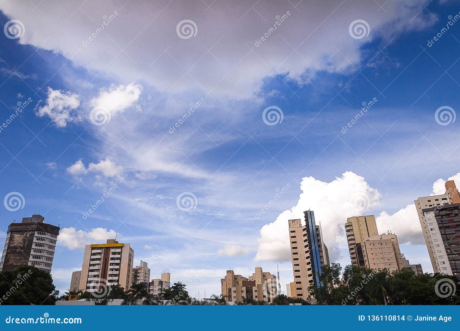 Blue sky over building . stock photo. Image of skyline - 136110814