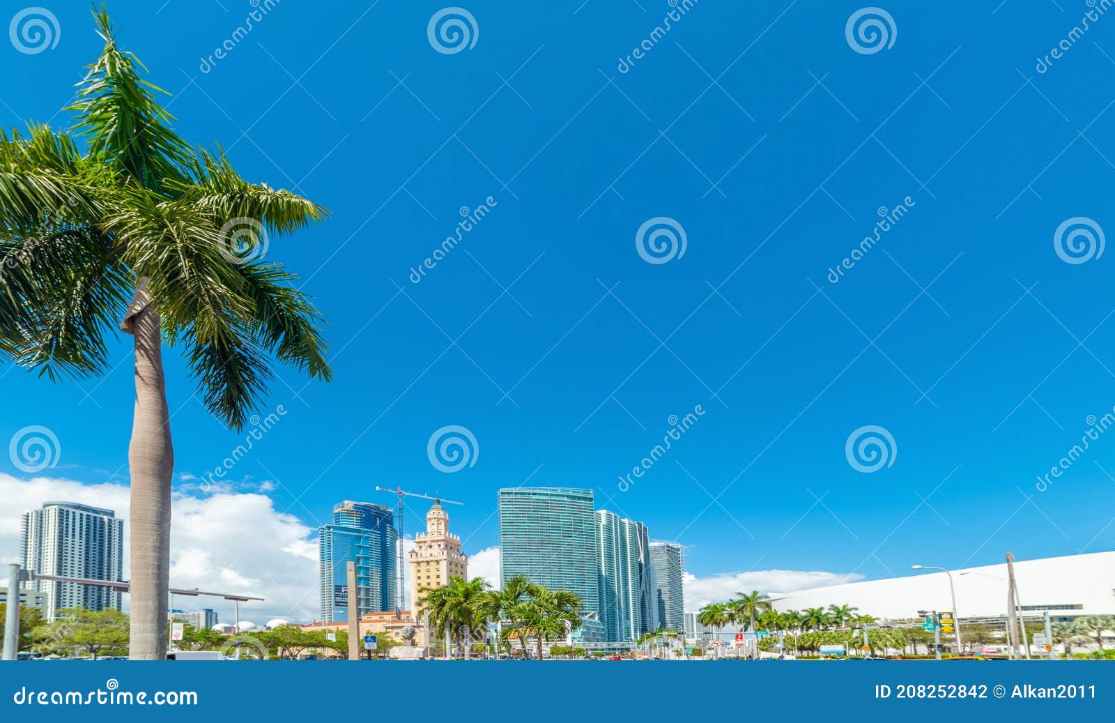 Blue Sky Over Downtown Miami Editorial Photography - Image of crossroad ...