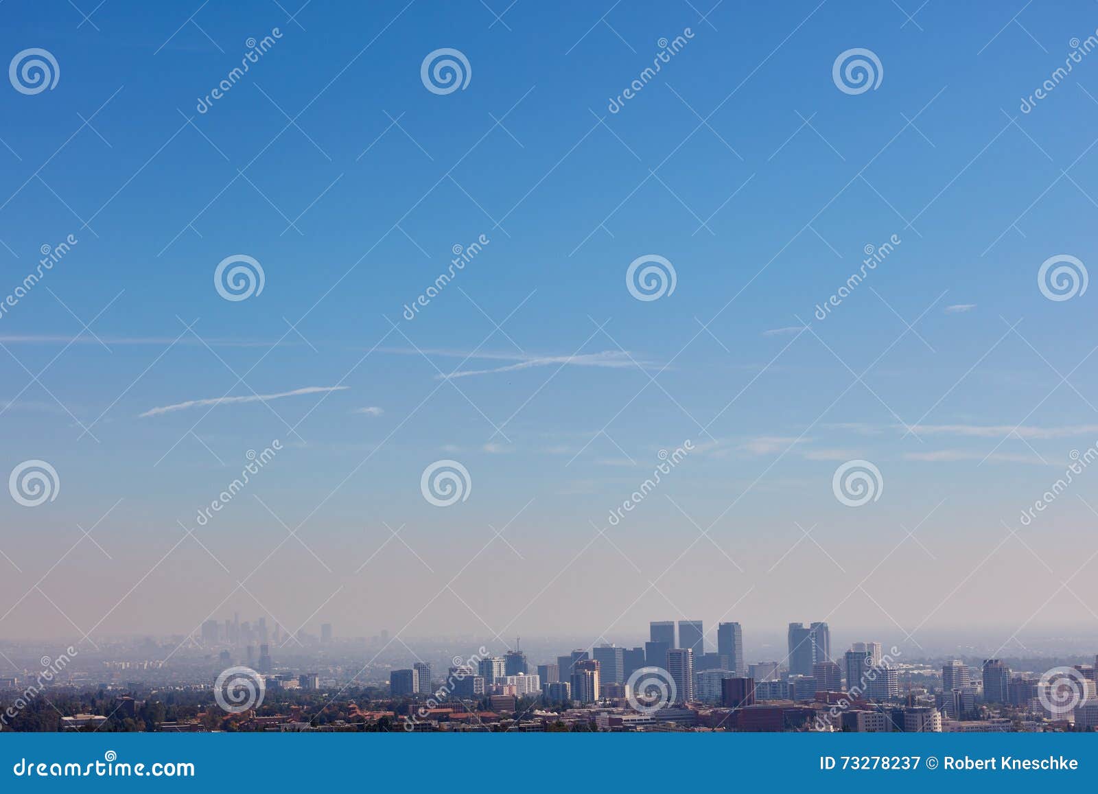 Blue Sky Over Los Angeles Skyline Stock Image - Image of building ...