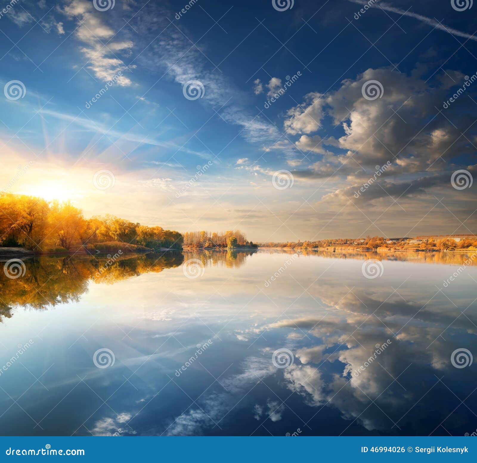 Blue sky over river stock photo. Image of evening, mere - 46994026