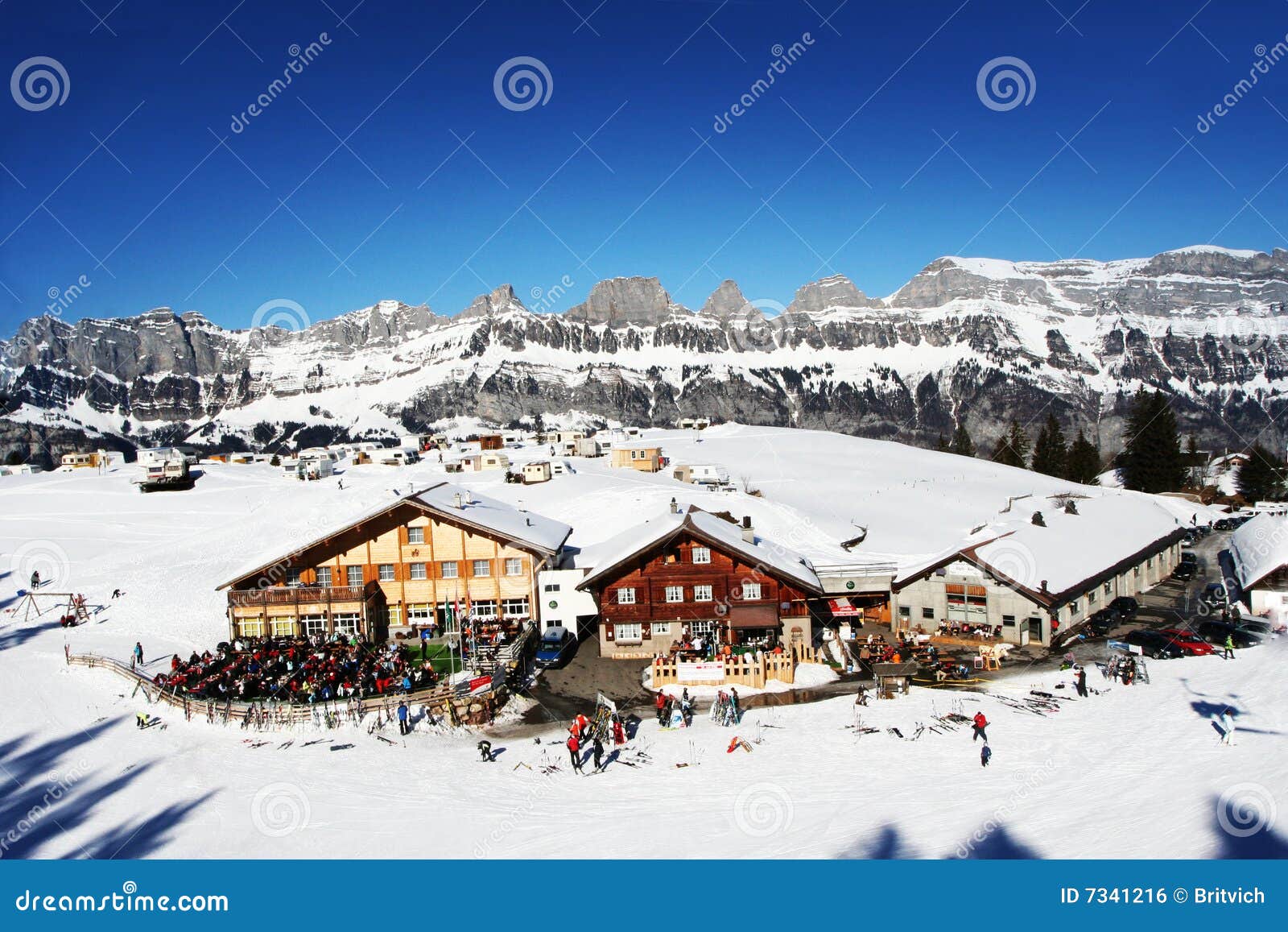 Blue Sky Over Swiss Resorts Stock Photo - Image of elevator, hills: 7341216