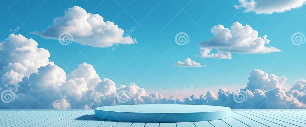Blue Sky Platform with Fluffy Clouds Underneath a Vibrant Summer Sky ...