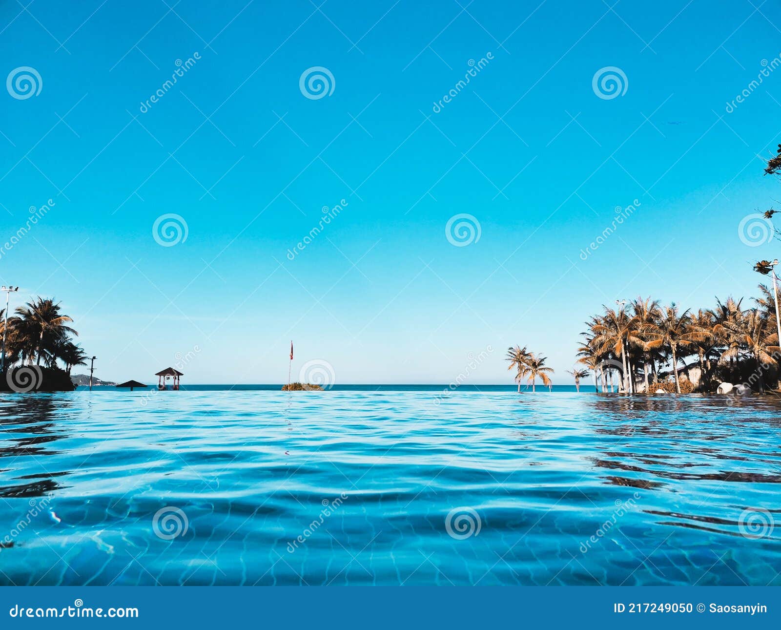 BLUE SKY and BLUE POOL beside BEACH Stock Photo - Image of pool ...