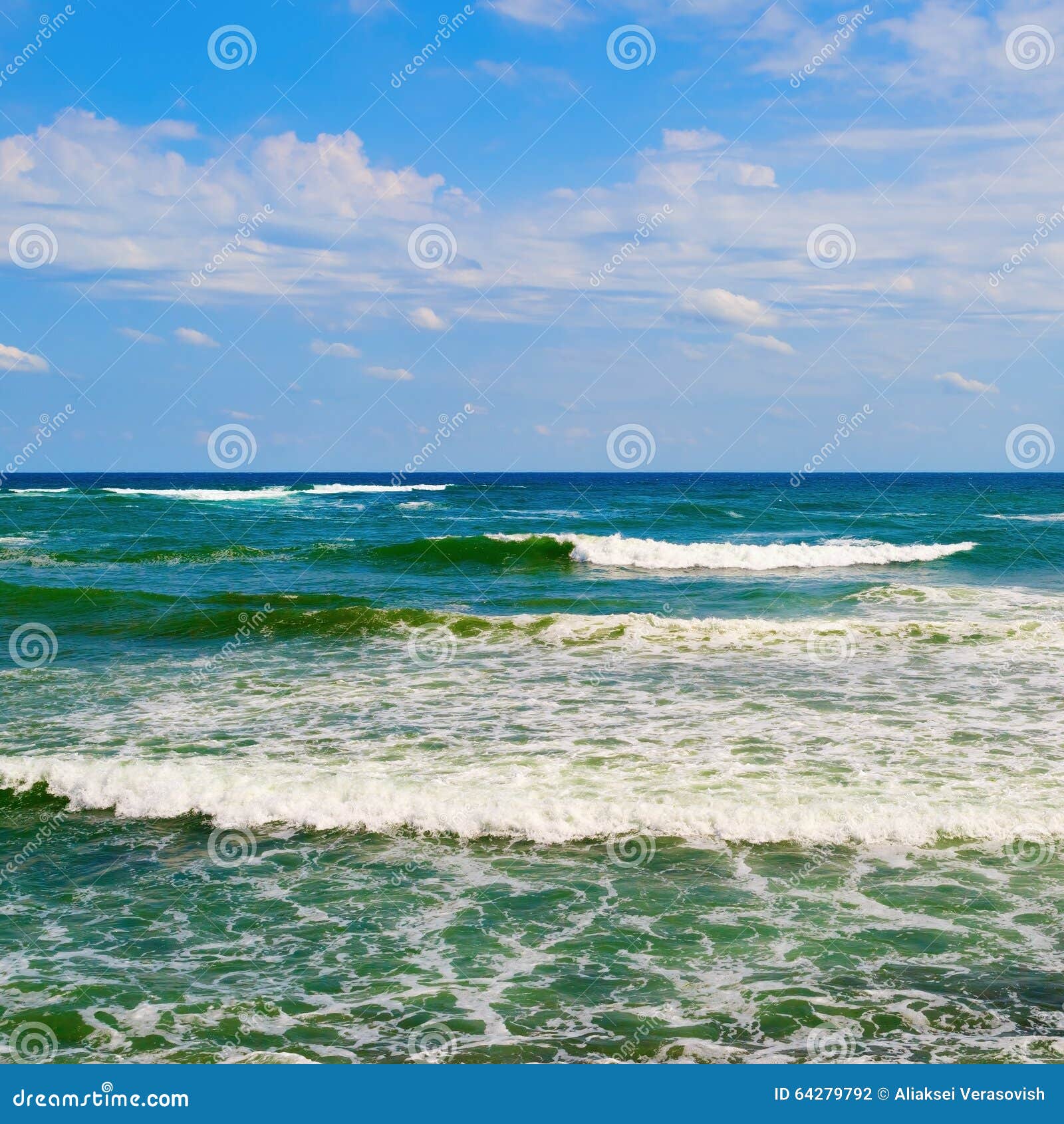 Blue sky and sea waves stock photo. Image of beautiful - 64279792