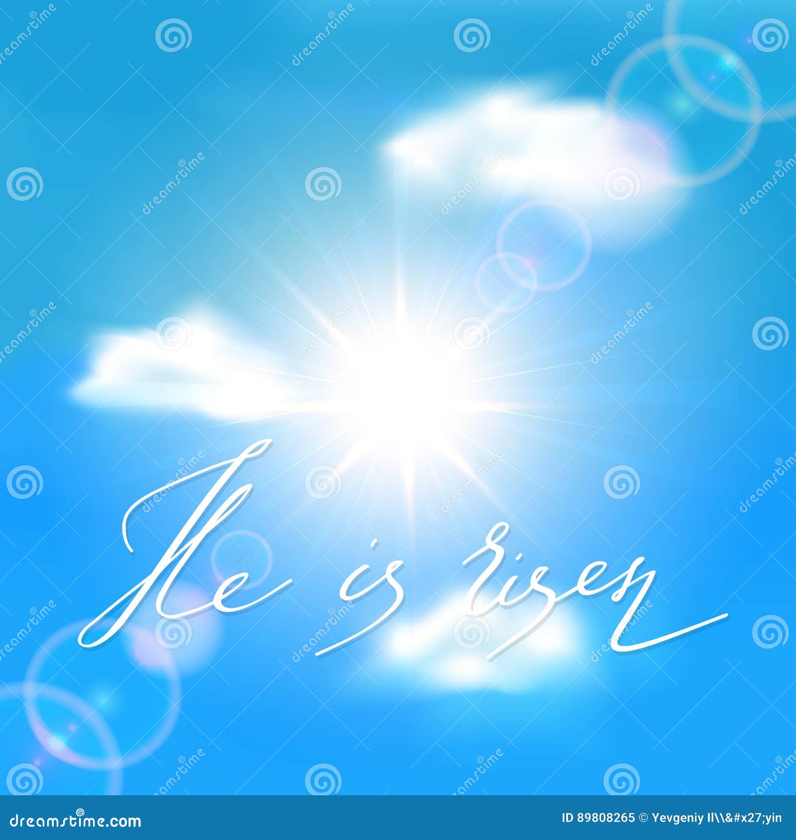 Blue Sky with Sun and Lettering he is Risen Stock Vector - Illustration ...