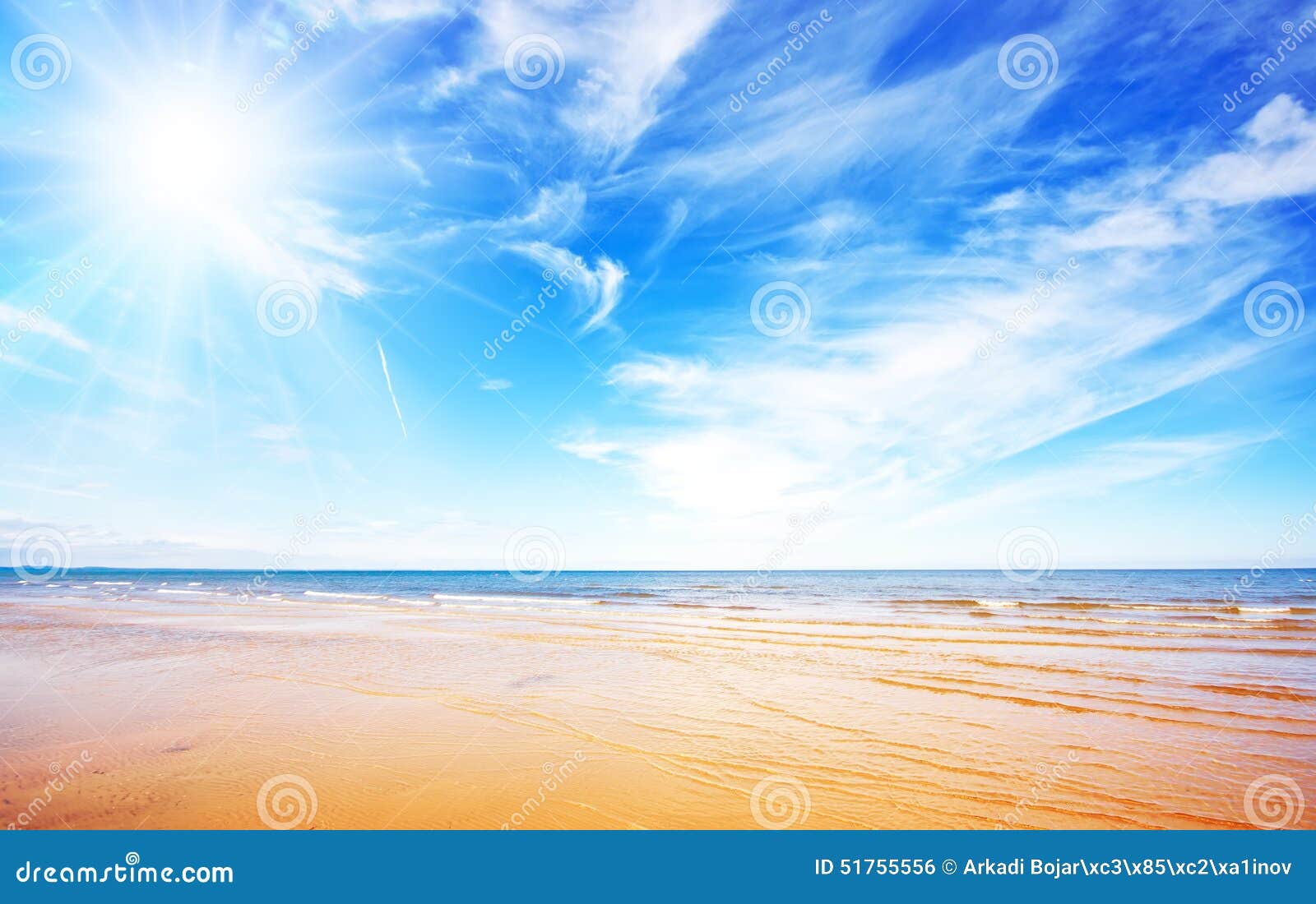 Blue sky, sun and ocean stock photo. Image of coast, beautiful - 51755556