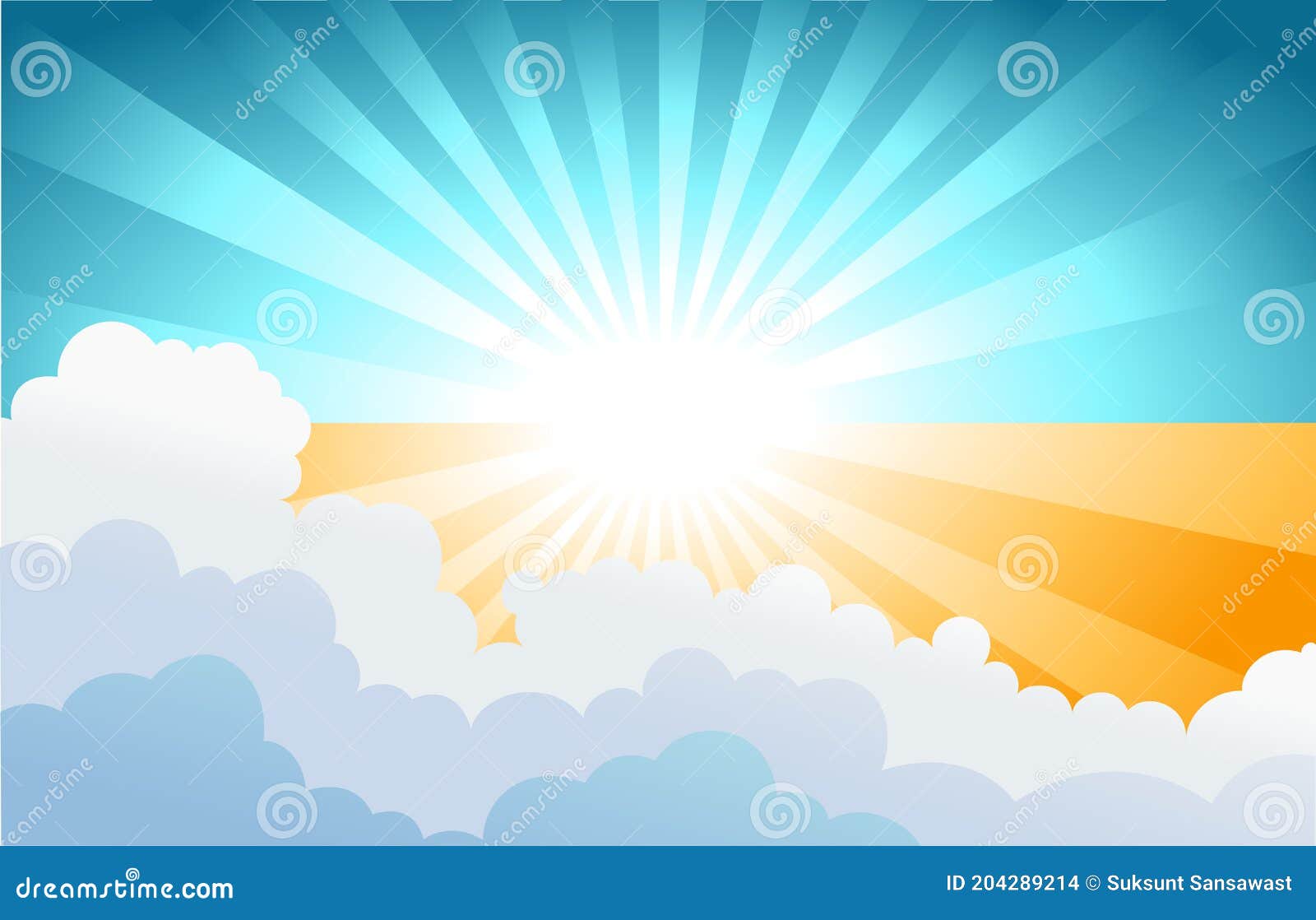 Blue Sky and Sun Rays with Clouds . Stock Vector - Illustration of blue ...