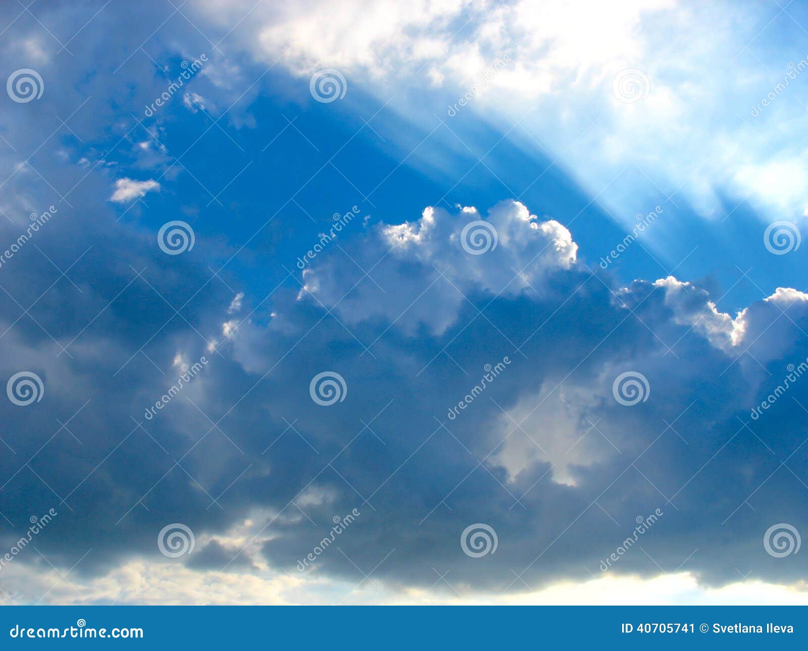 Blue Sky with Sun Rays through the Clouds Stock Image - Image of clouds ...