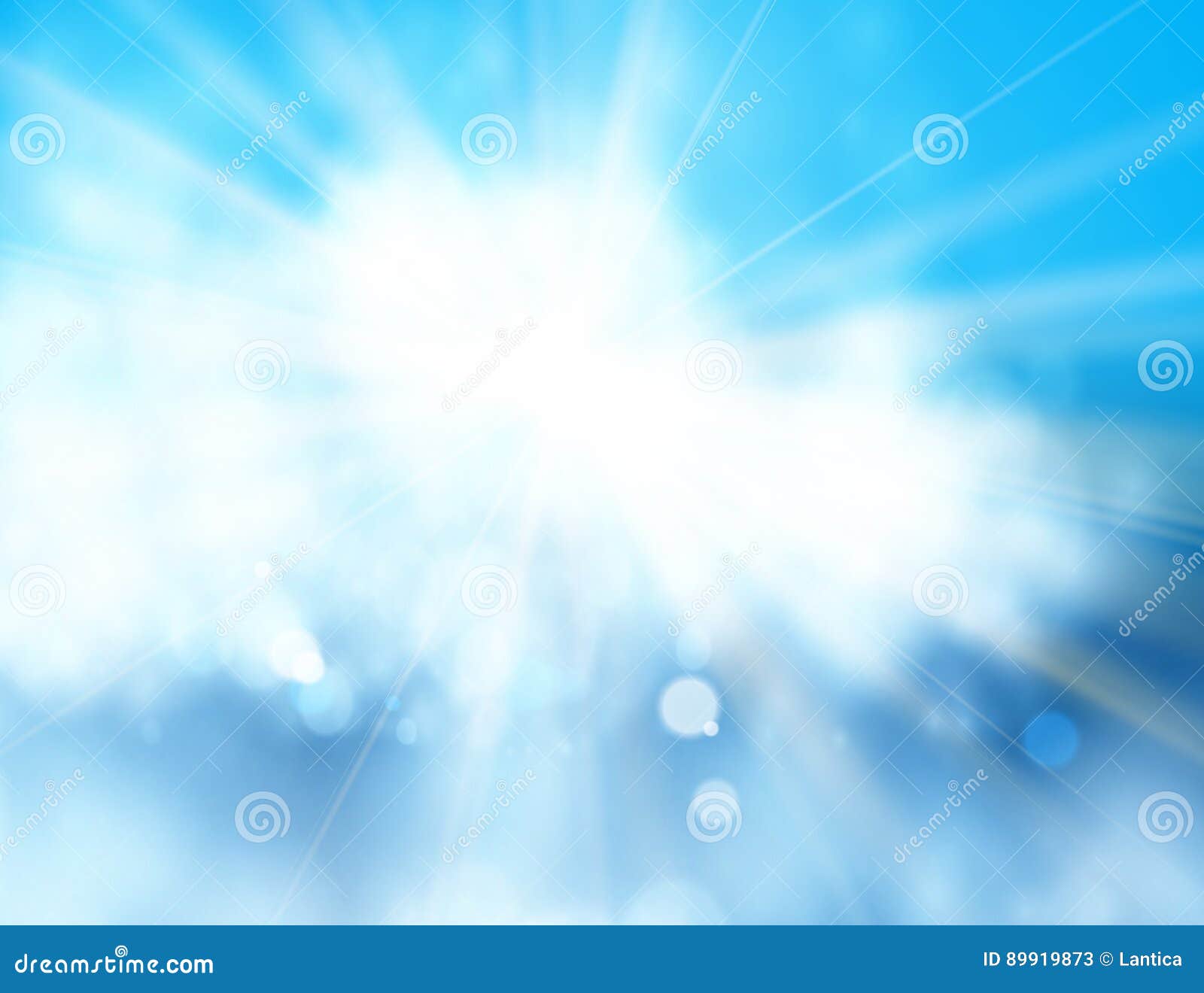 Blue Sky and Sun. Realistic Blur Design with Burst Rays. Abstract ...