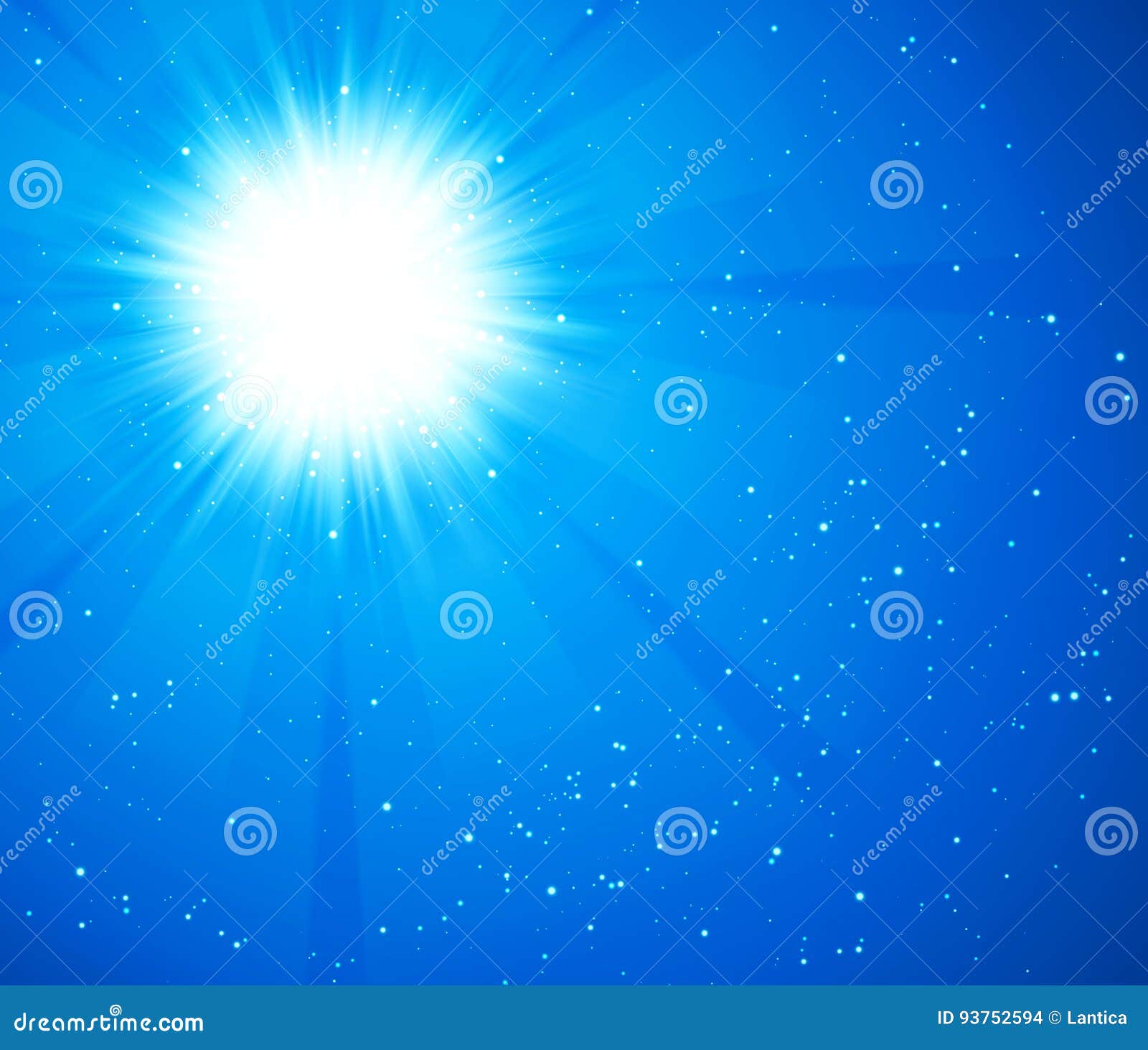Blue Sky and Sun. Realistic Blur Design with Burst Rays. Abstract ...