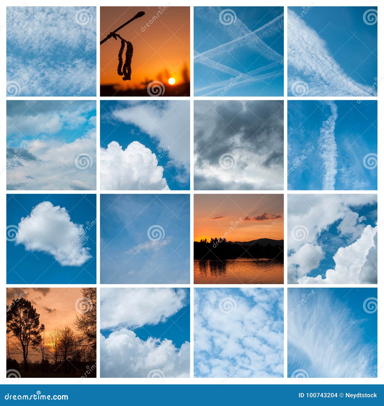 Blue Sky and Sunset Sky Collage Stock Photo - Image of nature, blue ...