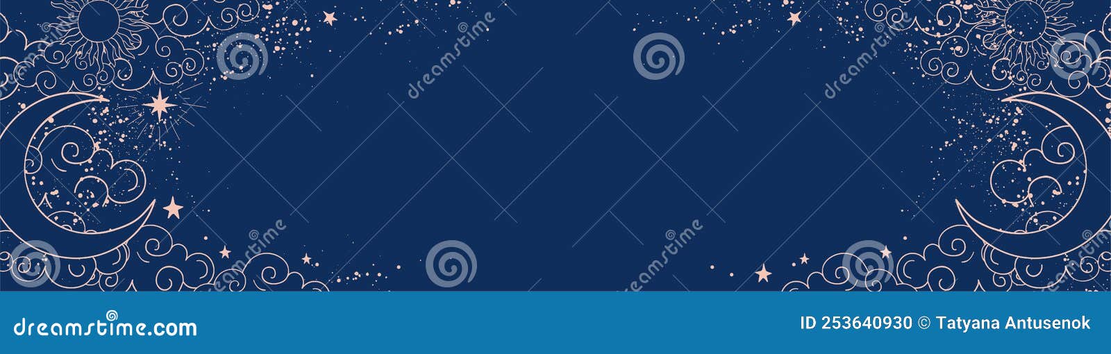 Blue Sky Tarot Banner with Crescent Moon and Stars. Magic Background ...