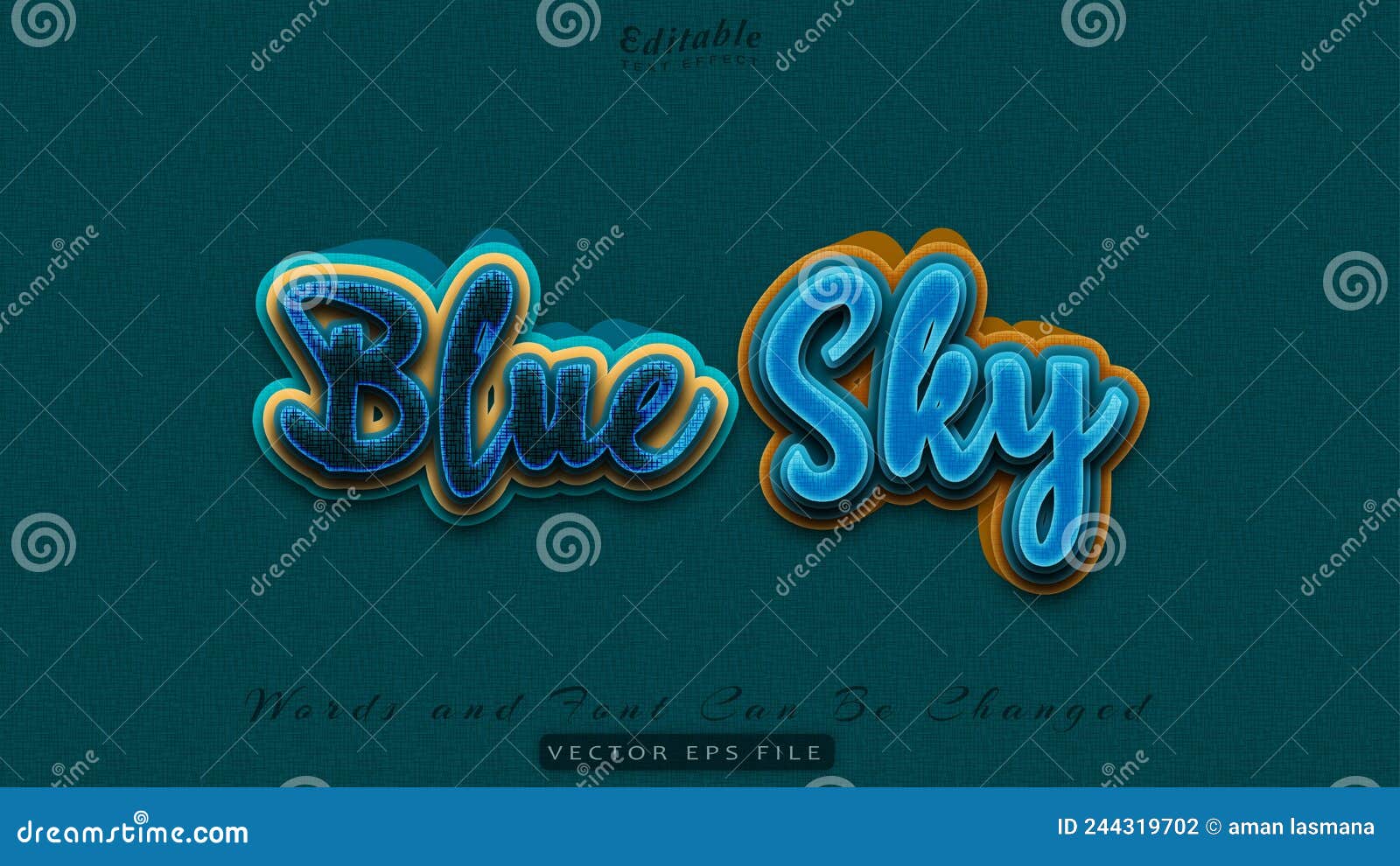 Blue sky text effect stock vector. Illustration of character - 244319702