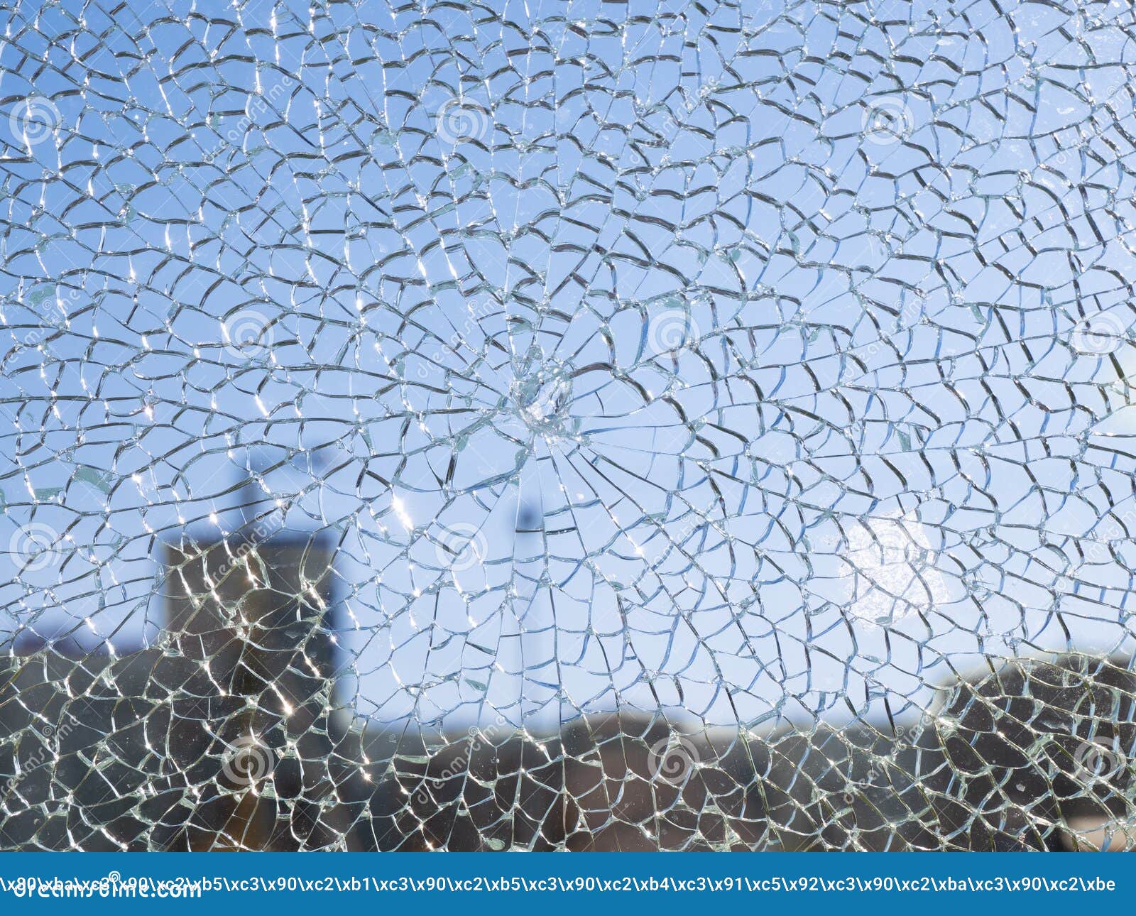 The Blue Sky is Visible through Broken Glass. the Glass Has Cracked ...