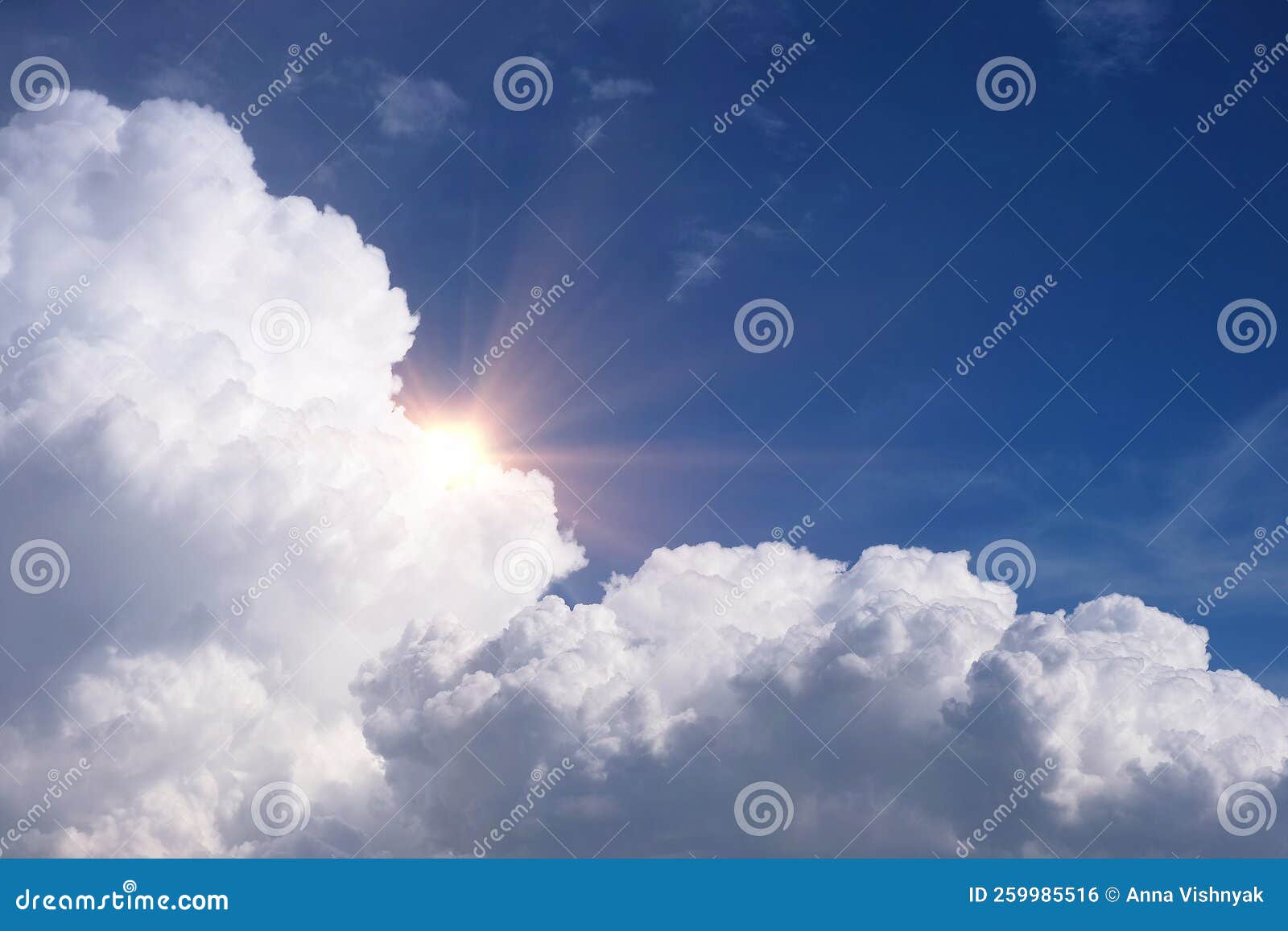 Blue Sky with White Clouds and Rays of the Sun Stock Photo - Image of ...